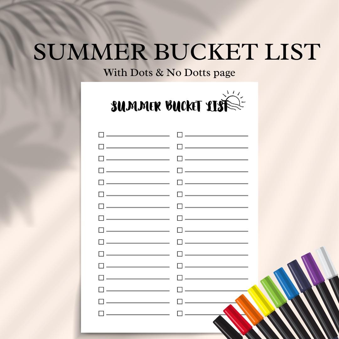 Summer Bucket List Planner Printable Bundle (A4, A5) (digital Download ...