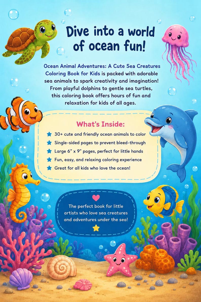 Ocean Animal Adventures: A Sea Creatures Coloring Book (PDF Download ...