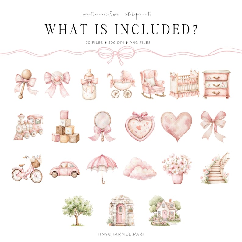 Watercolor Teddy Bear Clipart, Pink Nursery PNG, Coquette Baby Girl ...