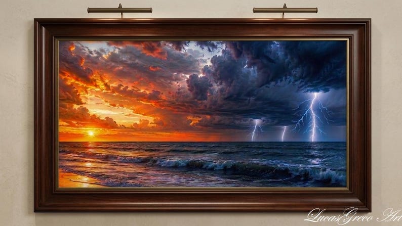 Stormy Ocean Lightning Art Print – Dramatic Seascape Wall Decor ...