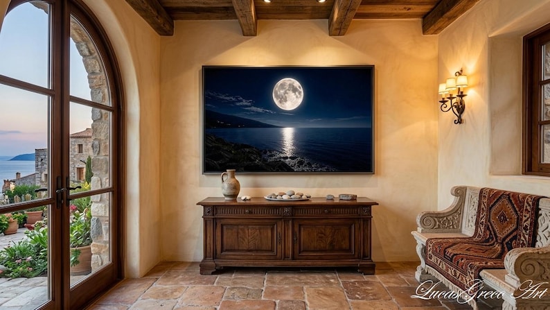 Full Moon Night Sky Printable Wall Art, Gothic Cloudy Landscape Scene ...