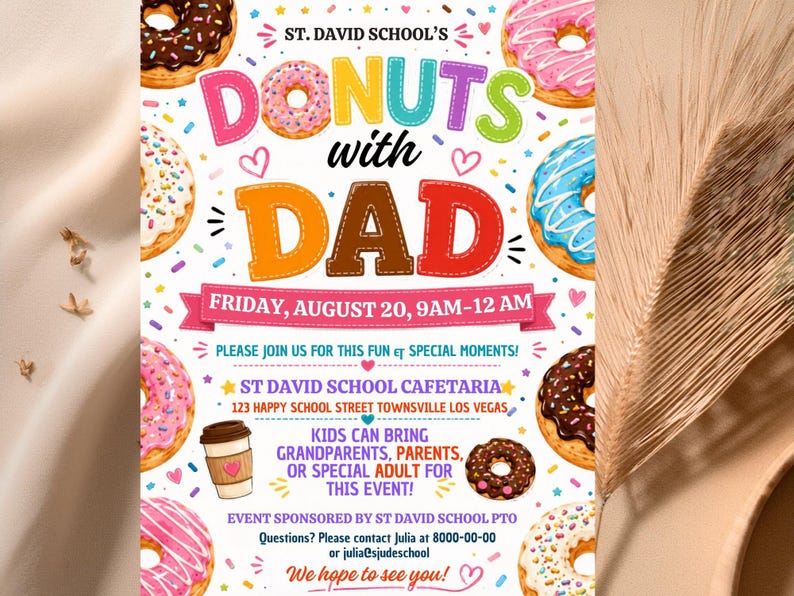 Donuts With Dad Flyer Template: Father's Day School Event (digital ...