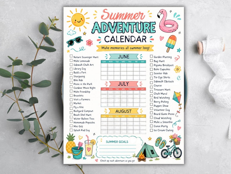 2026 Editable Summer Calendar Poster Summer Fun Bucket List Family ...