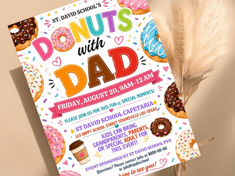 Donuts With Dad Flyer Template: Father's Day School Event (digital ...