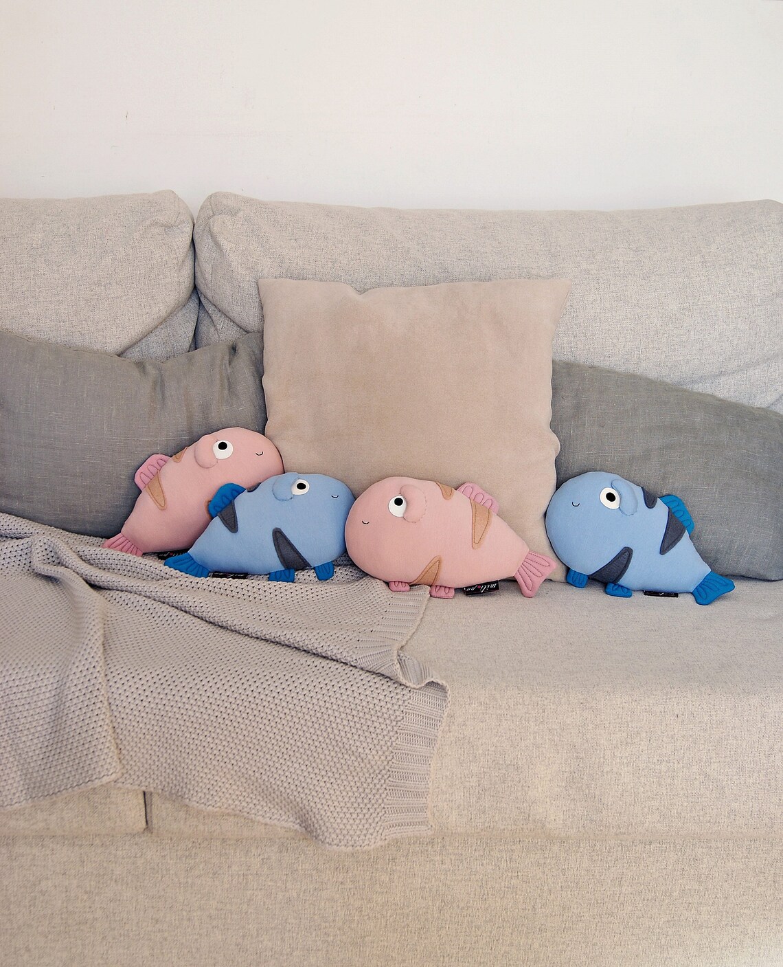 Set of 3 BABY FISH. Blue Yellow Gold Pale Pink Plush Fish. | Etsy