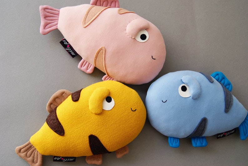 Set of 3 BABY FISH. Blue Yellow Gold Pale Pink Plush Fish. - Etsy
