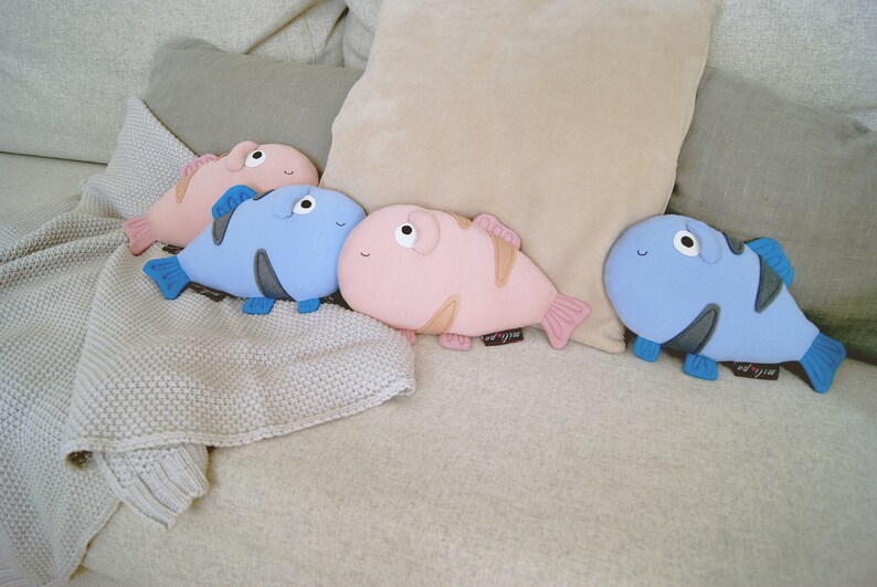 Set of 3 BABY FISH. Blue Yellow Gold Pale Pink Plush Fish. | Etsy