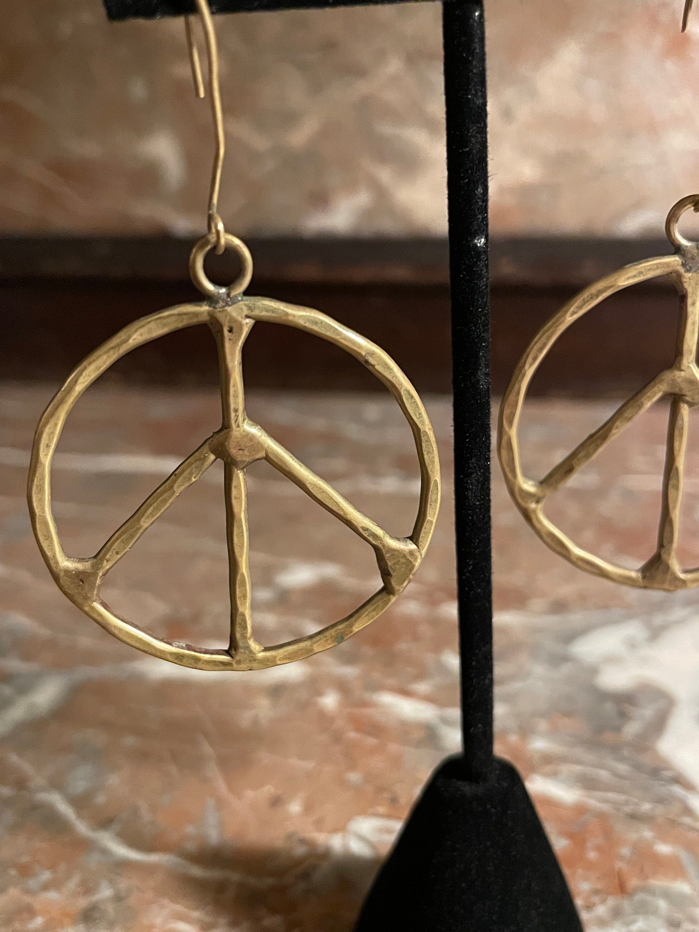 Vintage Brass Peace Sign Earrings From Haight Ashbury - Etsy