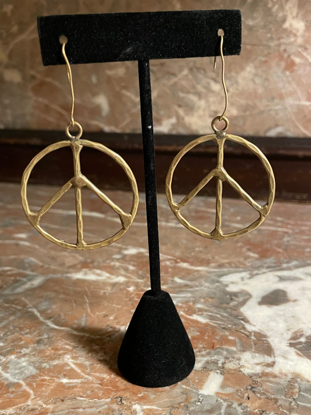 Vintage Brass Peace Sign Earrings From Haight Ashbury - Etsy