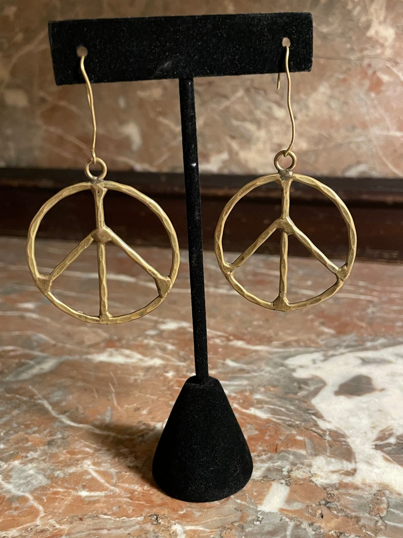 Vintage Brass Peace Sign Earrings From Haight Ashbury - Etsy