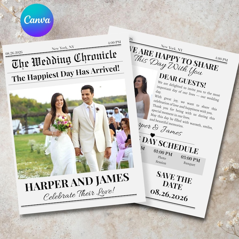 Wedding Newspaper Template, Editable Wedding Newspaper, Wedding ...