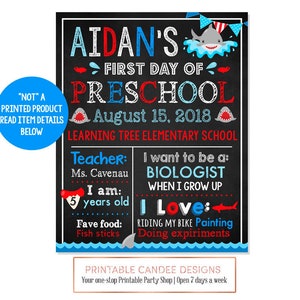Shark First Day of Preschool Sign 1st Day of Kindergarten Back to ...