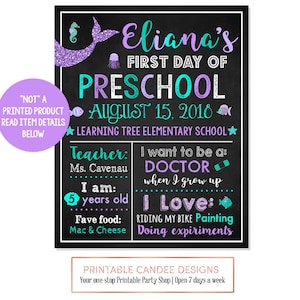 Mermaid Girl First Day of Preschool Sign 1st Day of Kindergarten Back ...