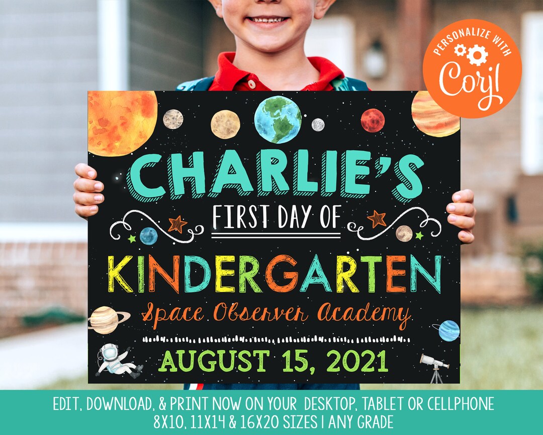 First Day of Preschool Sign 1st Day of Kindergarten Template Planets ...