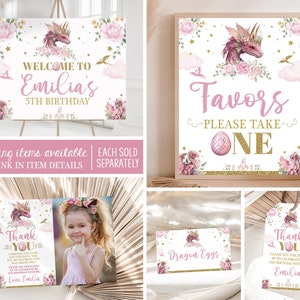 Girl Dragon Birthday Invitation Editable Pink Gold Dragon Party ...