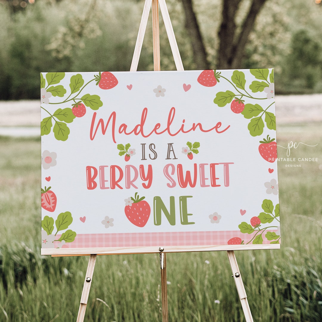 Strawberry Birthday Backdrop Berry Background Poster Printable Girl ...