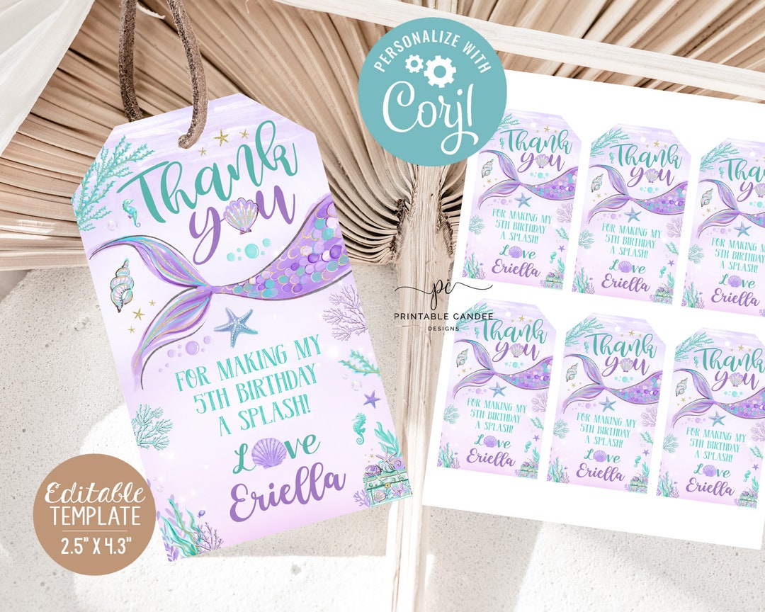 Mermaid Favor Tags Purple Teal Gold Party Theme Favors Mermaids Gift ...