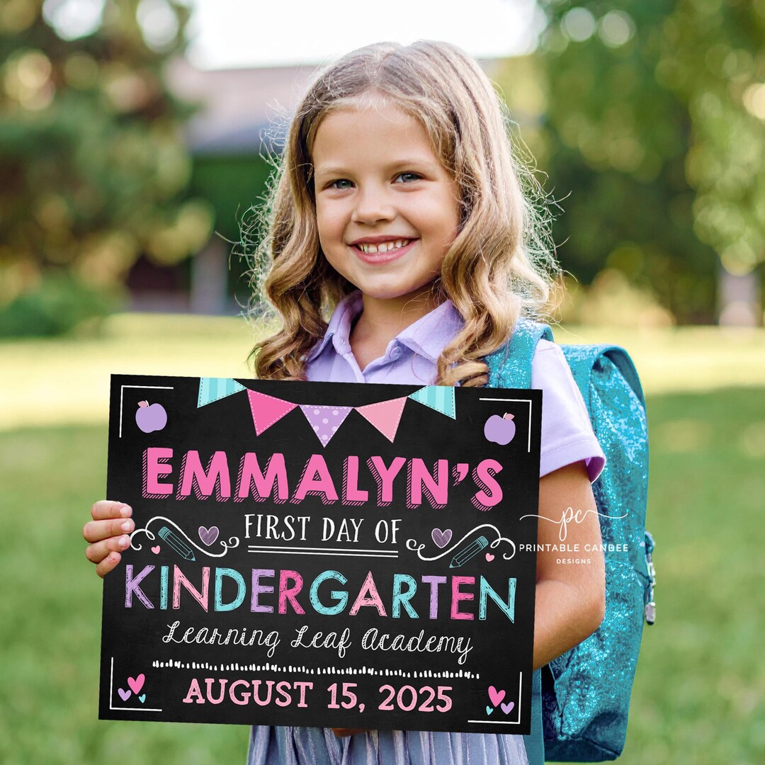 Editable Girl First Day of School Sign Pink Purple Aqua 1st Day of ...