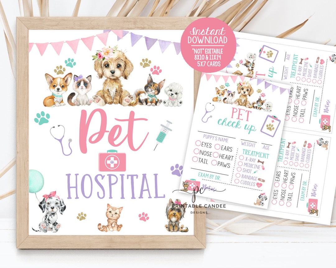 Pet Hospital Sign Dog Birthday Party Puppy Vet Check up Game Decor ...