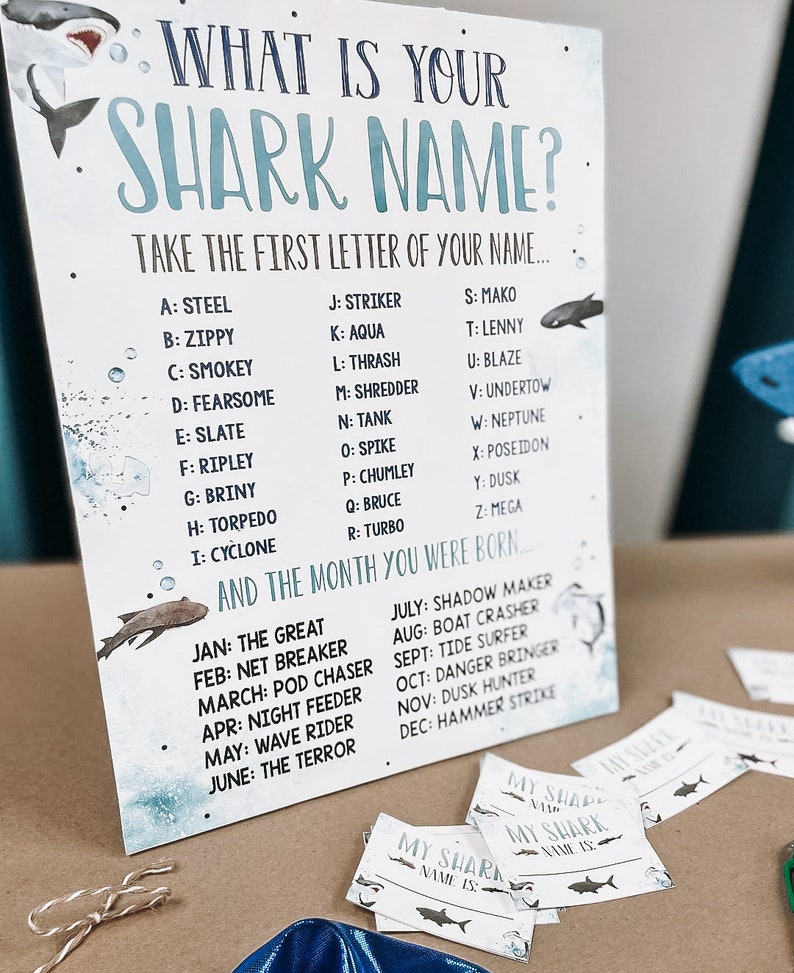 Shark Name Game Boy Shark Birthday Sign Shark Party Activity What's ...