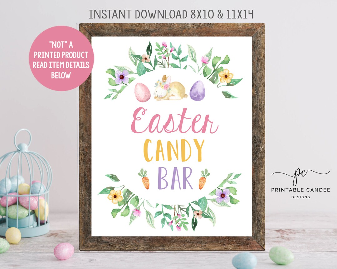 Easter Candy Bar Sign Girl Birthday Party Pastel Bunny Theme Easter ...