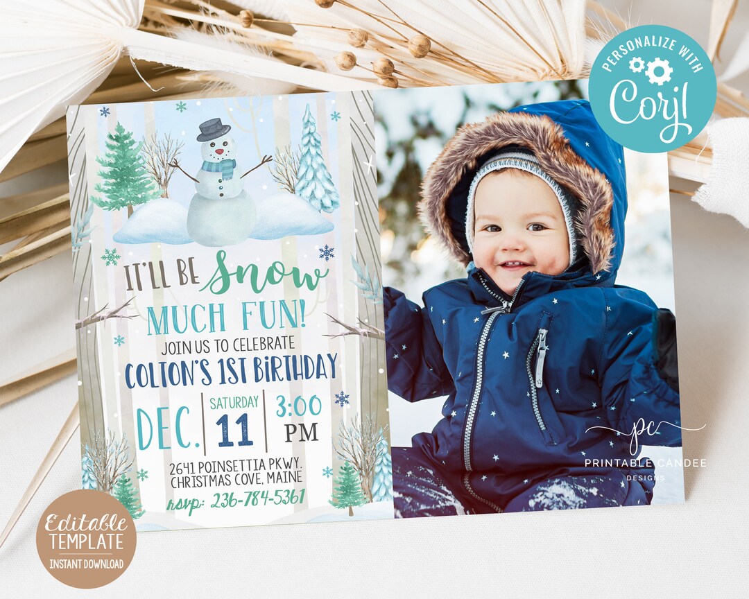 Editable Snowman Birthday Invitation Boy Winter Birthday Snow Much Fun ...