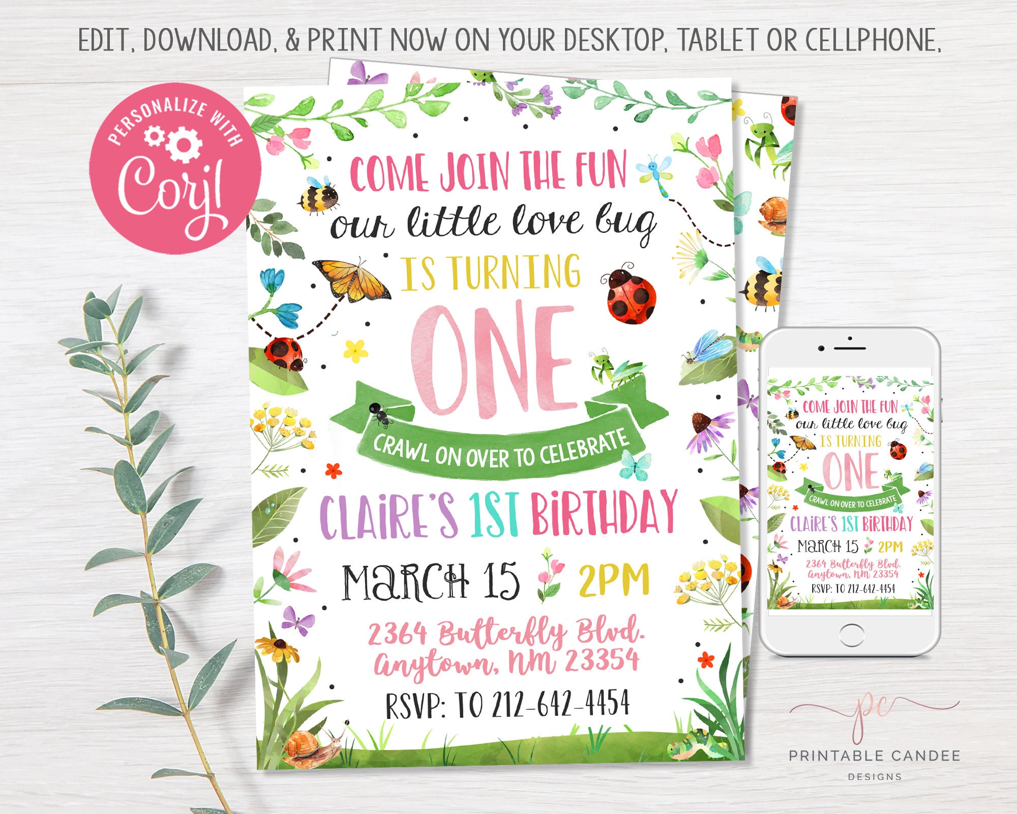 Bug Invitation Bug Birthday Party Bug First Birthday Invite | Etsy