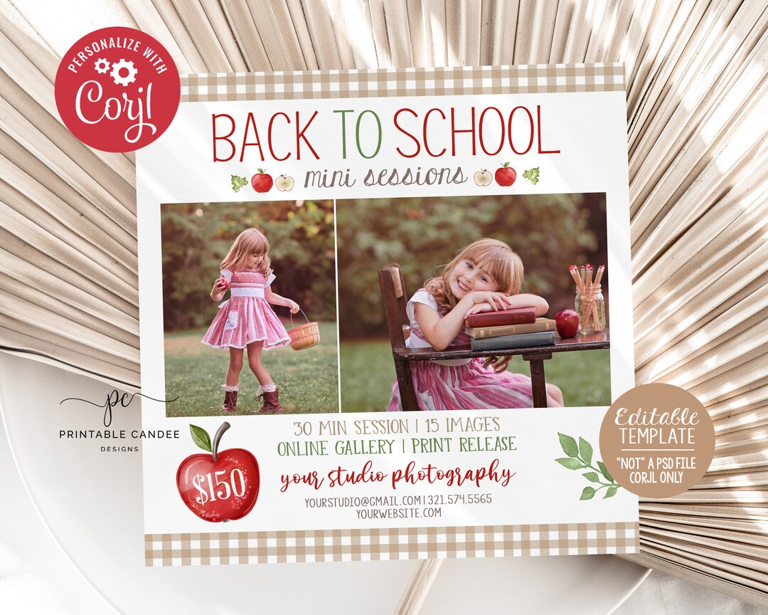Back to School Mini Session Template Rustic Kids Photography Gingham ...