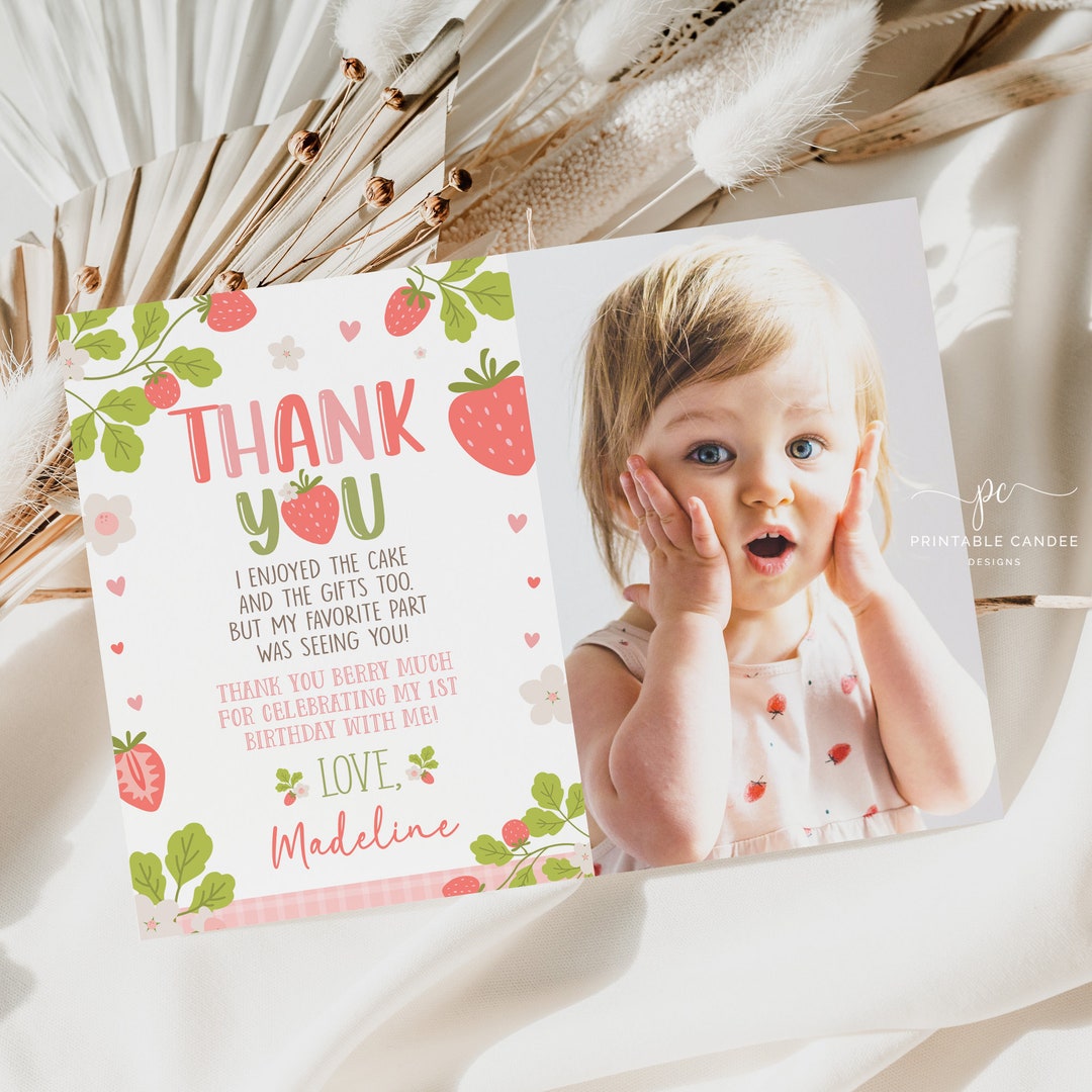 Strawberry Birthday Thank You Berry Editable Girl Pink Red Summer Fruit ...