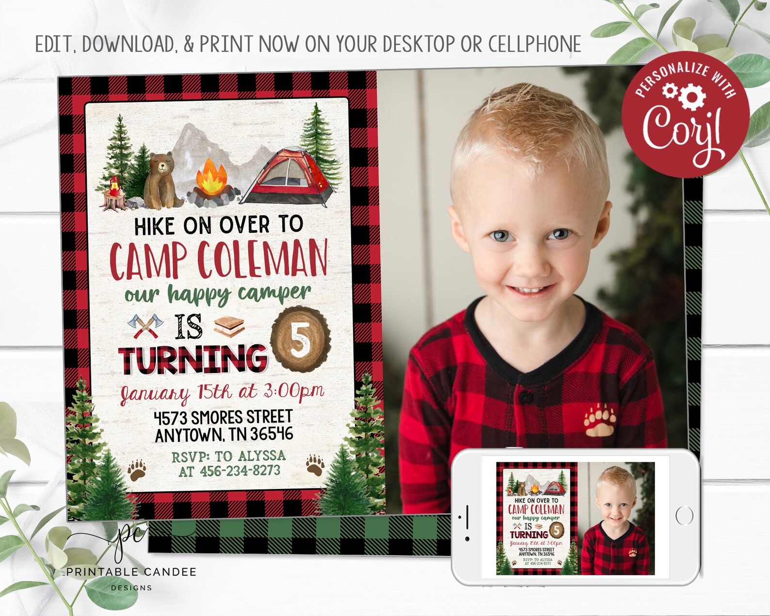 Camping Birthday Invitation Happy Camper Smores Lumberjack - Etsy