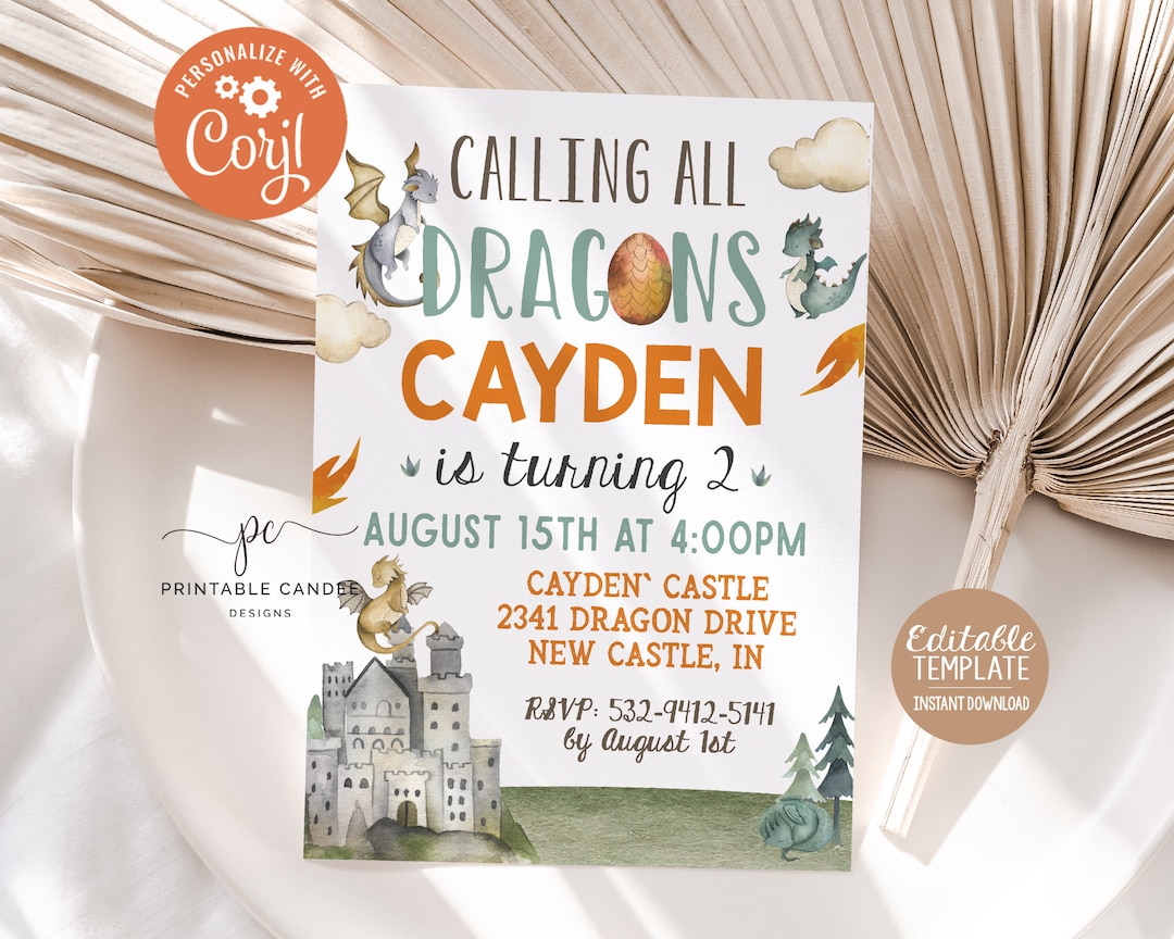 Dragon Birthday Invitation Editable Baby Dragon Party Printable Invite ...