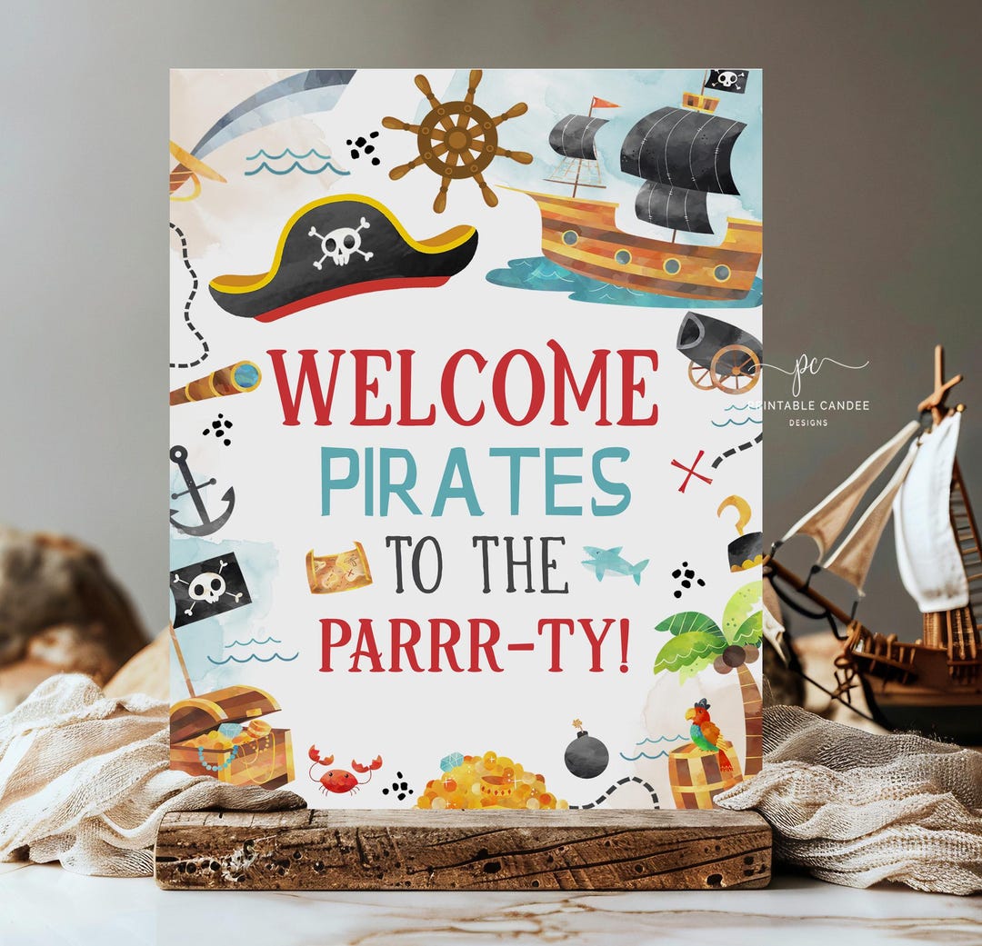 Pirate Birthday Welcome Sign Ahoy Matey Theme Pirates Party Door Sign ...