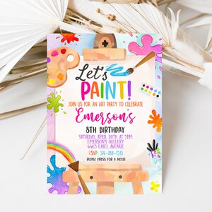 Editable Art Birthday Invitation Painting Party Invite Rainbow Artist ...