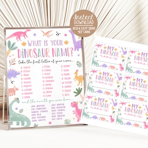 Pastel Dinosaur Name Game Girl Dino Birthday Party Activity Favors Cute ...
