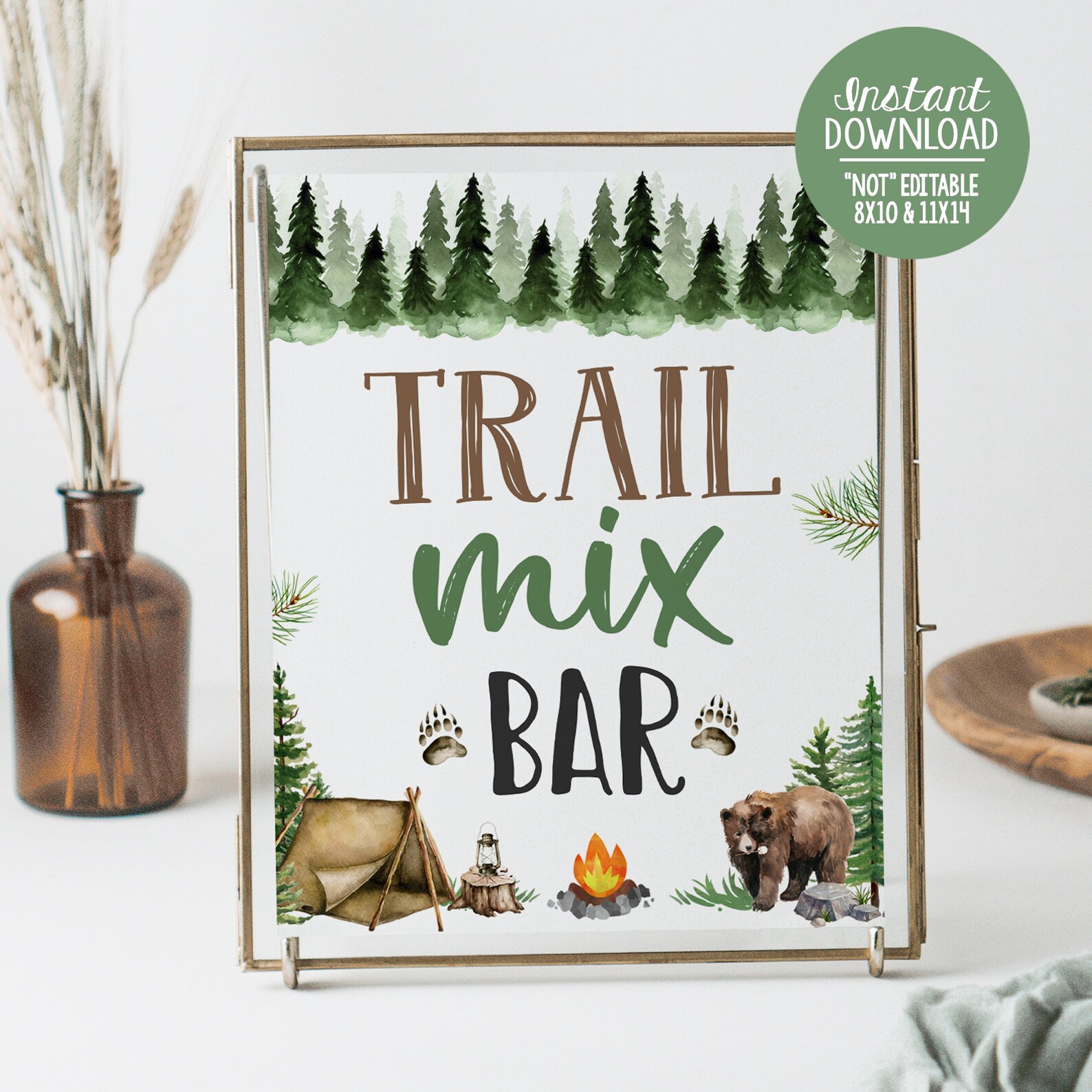 Trail Mix Bar Sign Camping Party Decor Lumberjack One Happy Camper ...