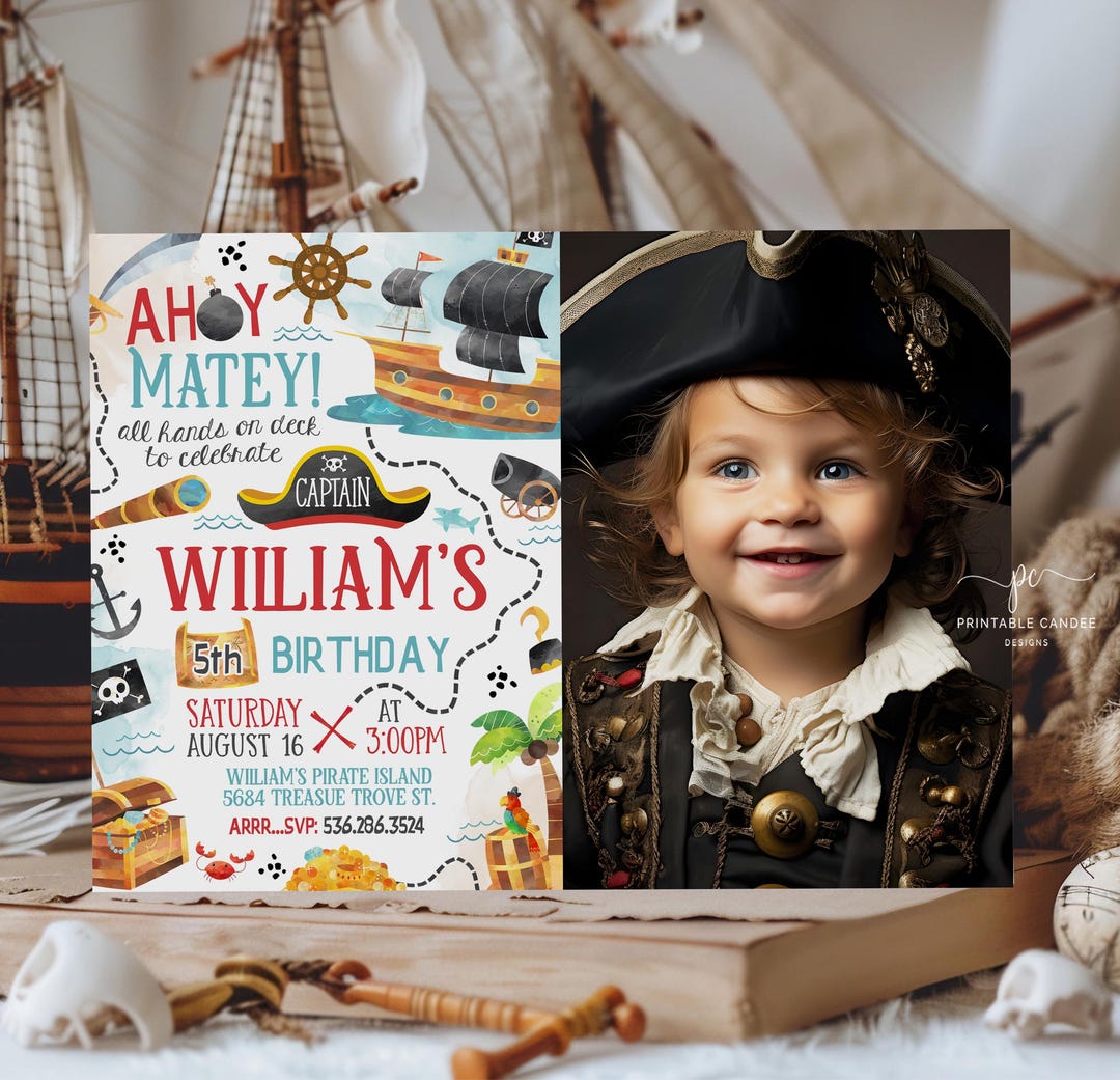 Editable Pirate Birthday Invitation Ahoy Matey Theme Pirates Party ...