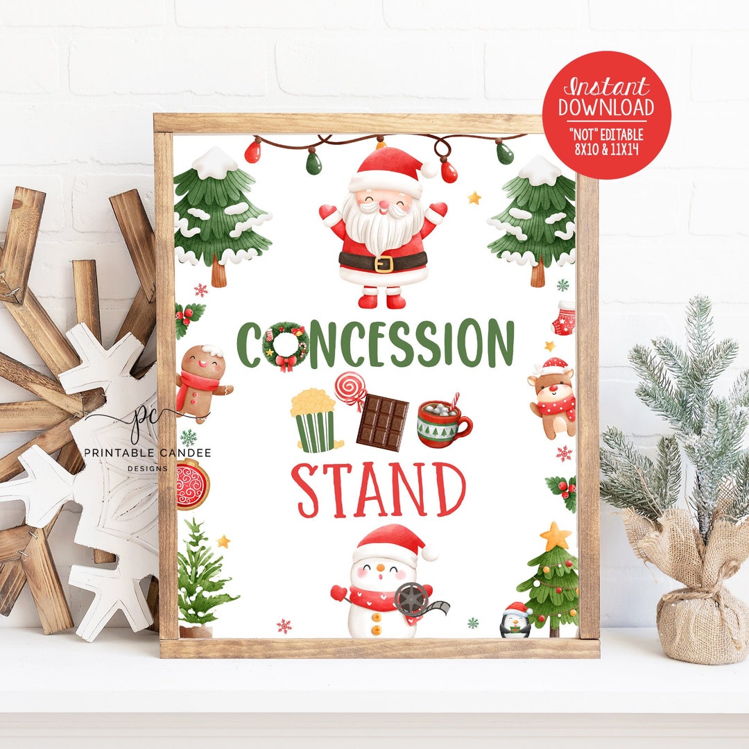 Christmas Movie Night Printable Concession Sign Holiday Movie Birthday ...
