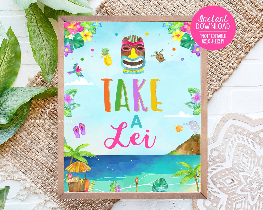 Luau Take a Lei Sign Beach Birthday Party Decor Tropical Favor Signs ...