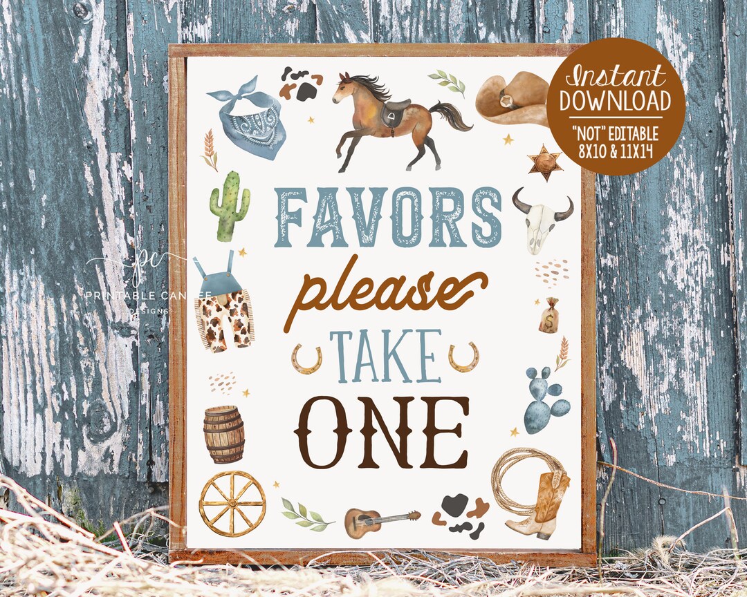 Cowboy Favor Sign 1st Rodeo Birthday Party Theme Wild West Favors Blue ...