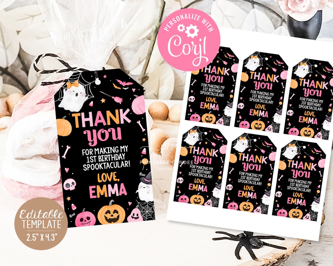Editable Halloween Favor Tags Pink Orange Ghost Party Decor Girl Theme ...