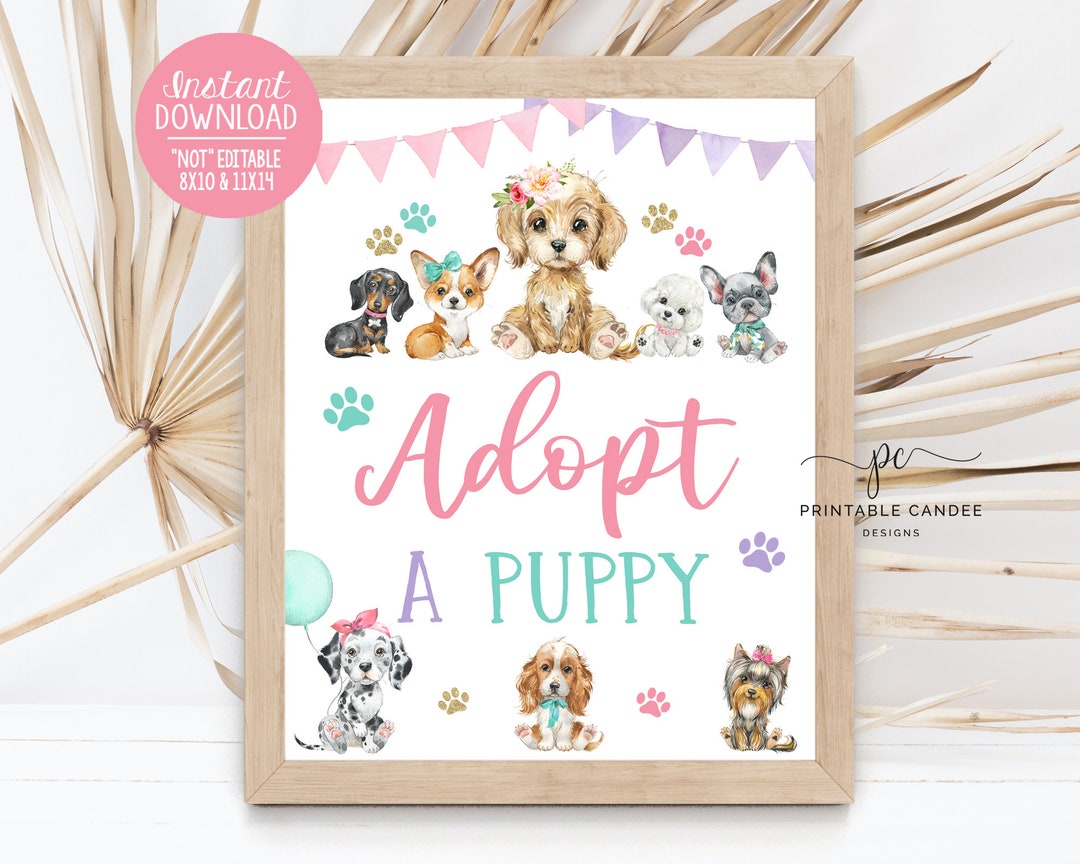 Pet Adoption Sign Puppy Birthday Party Adopt a Pet Decor Dog Theme Girl ...