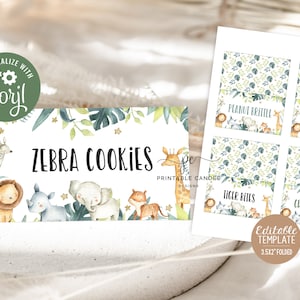 Editable Safari Food Tent Signs Wild One Birthday Boy Jungle Animal ...