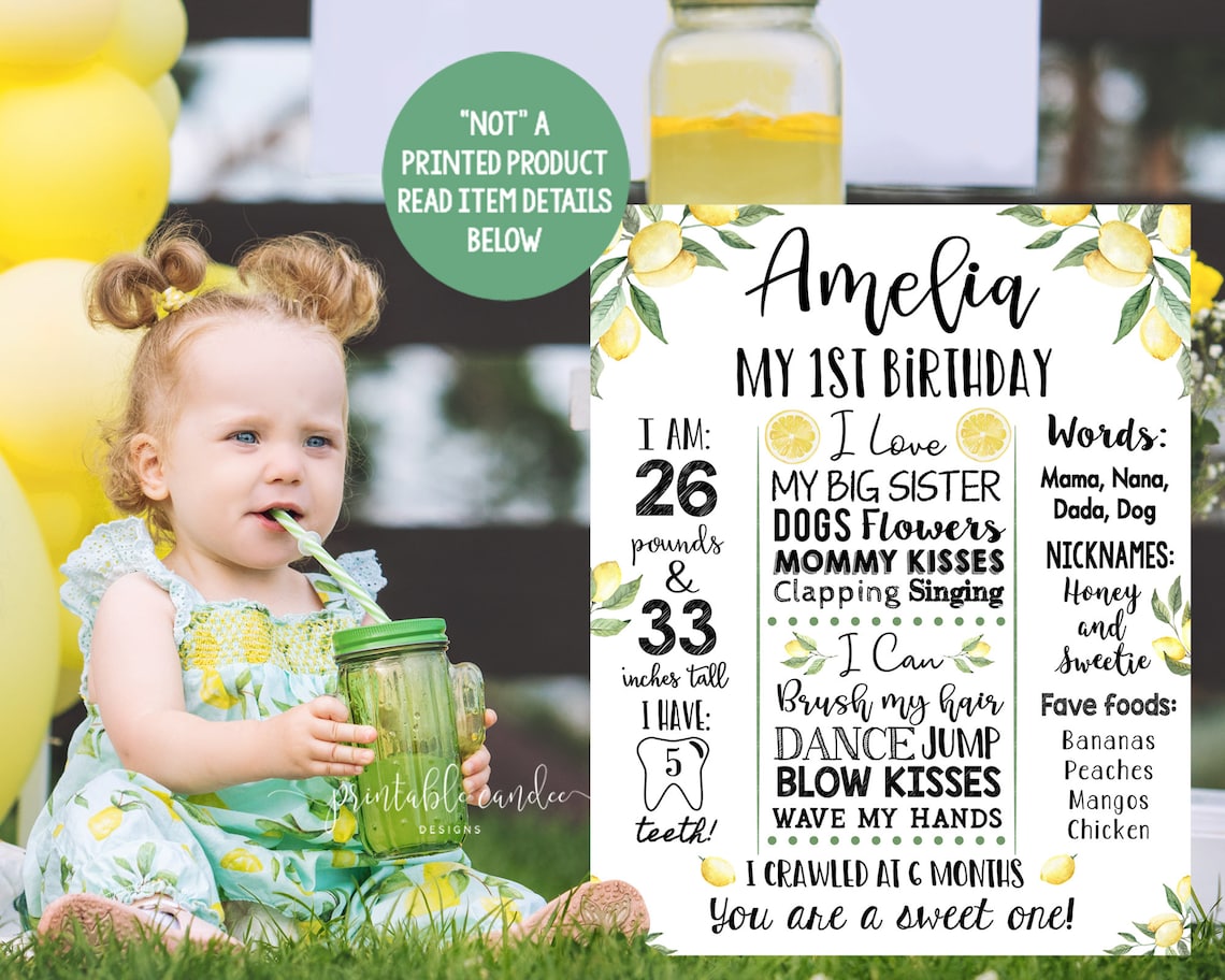 Lemon Birthday Stats Sign Lemonade Party Decor Chalkboard Milestone ...