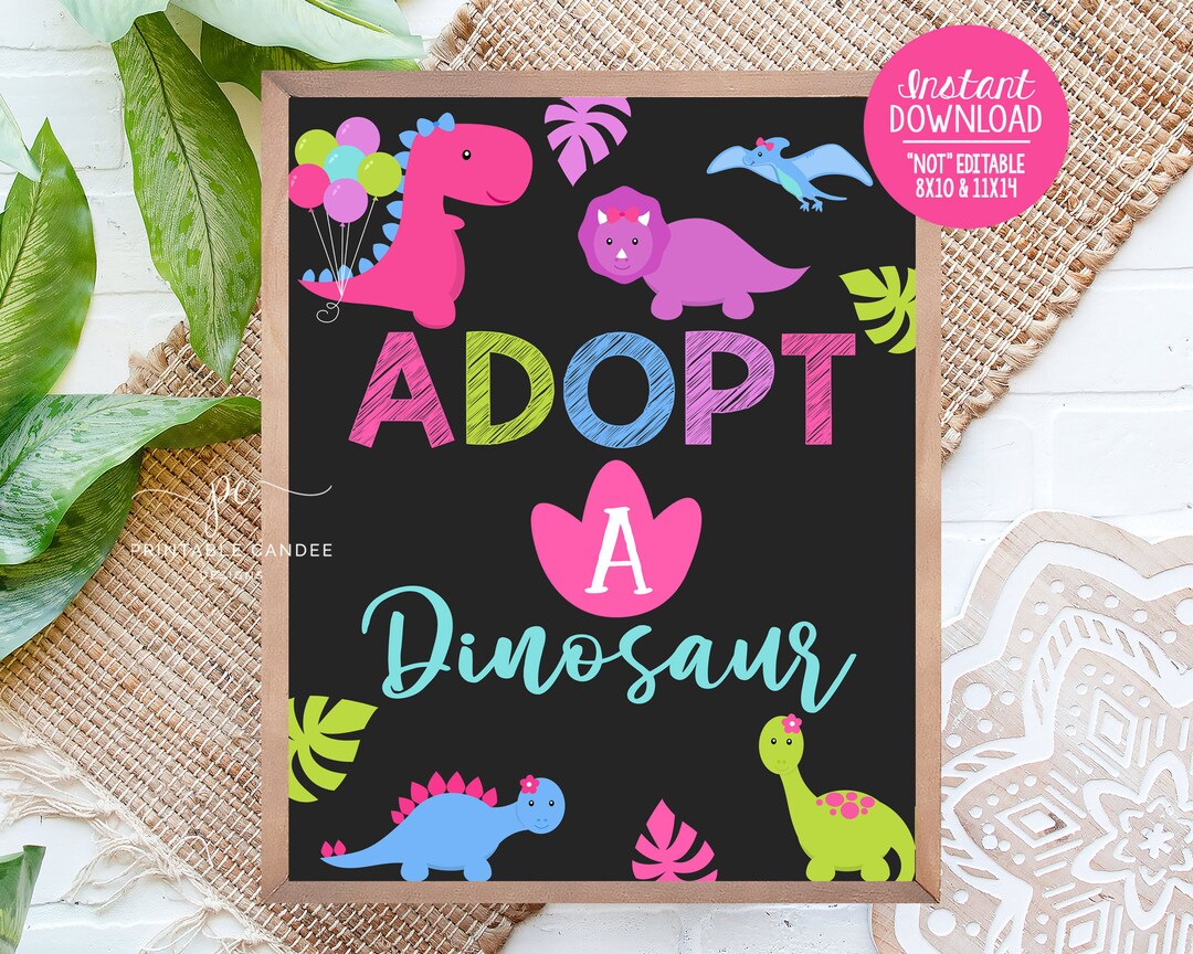 Adopt a Dinosaur Sign Girl Birthday Dino Adoption Center Party Table ...