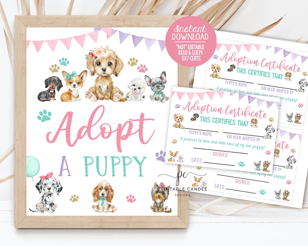 Pet Adoption Sign Dog Birthday Party Adopt a Pet Decor Kitten Theme ...