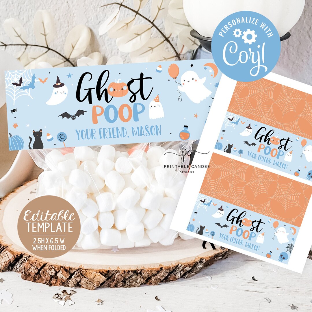 Editable Ghost Poop Bag Topper Blue Halloween Treat Bag Boy Halloween ...