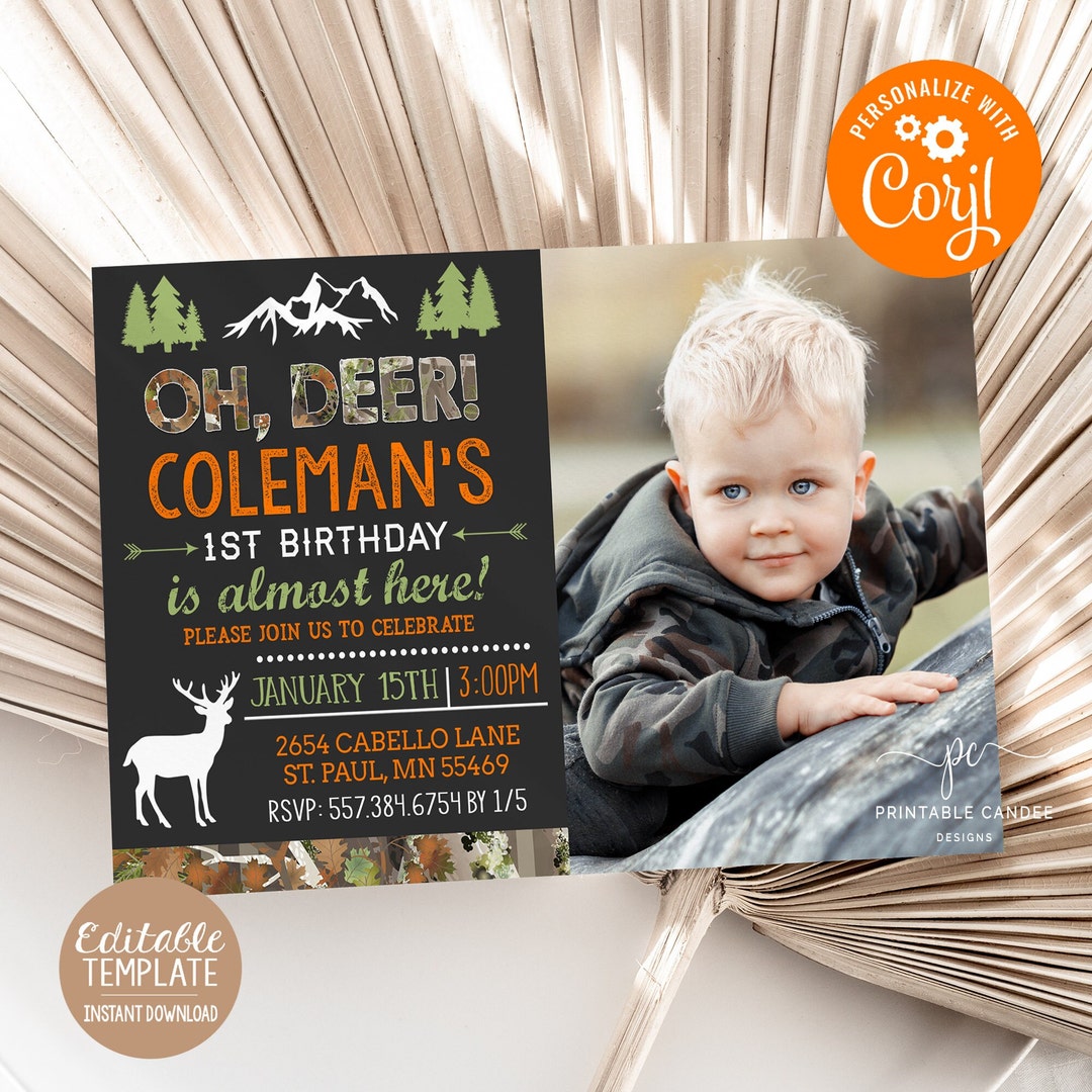 Deer Hunting Birthday Invitation Template Camo Photo Invite Hunting ...
