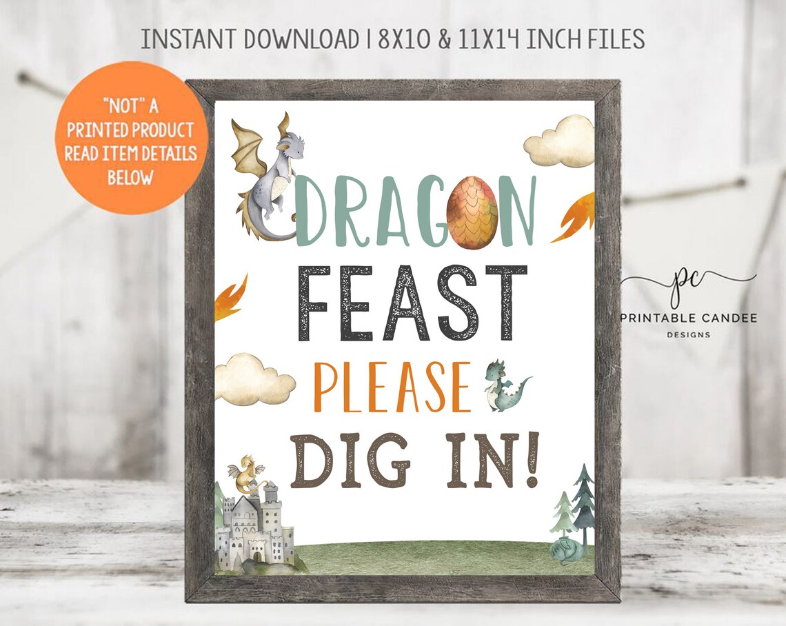 Dragon Food Sign Dragon Baby Shower Birthday Party Printables | Etsy