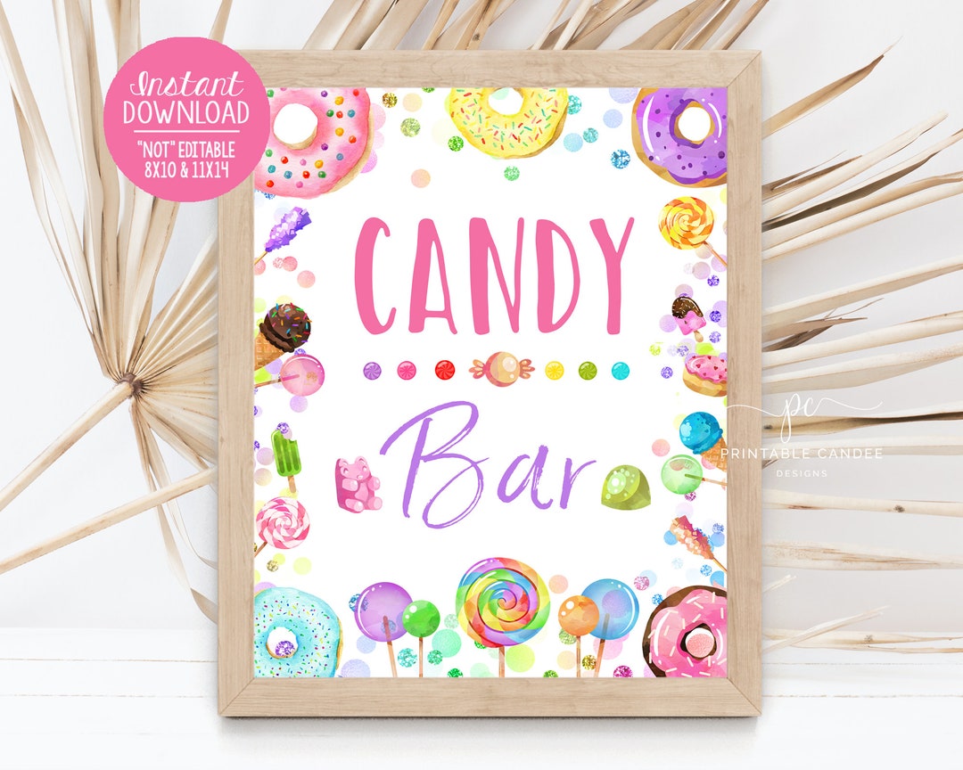 Candy Bar Sign Lollipop Donut Girl Sweet Shop Birthday Decor Party ...