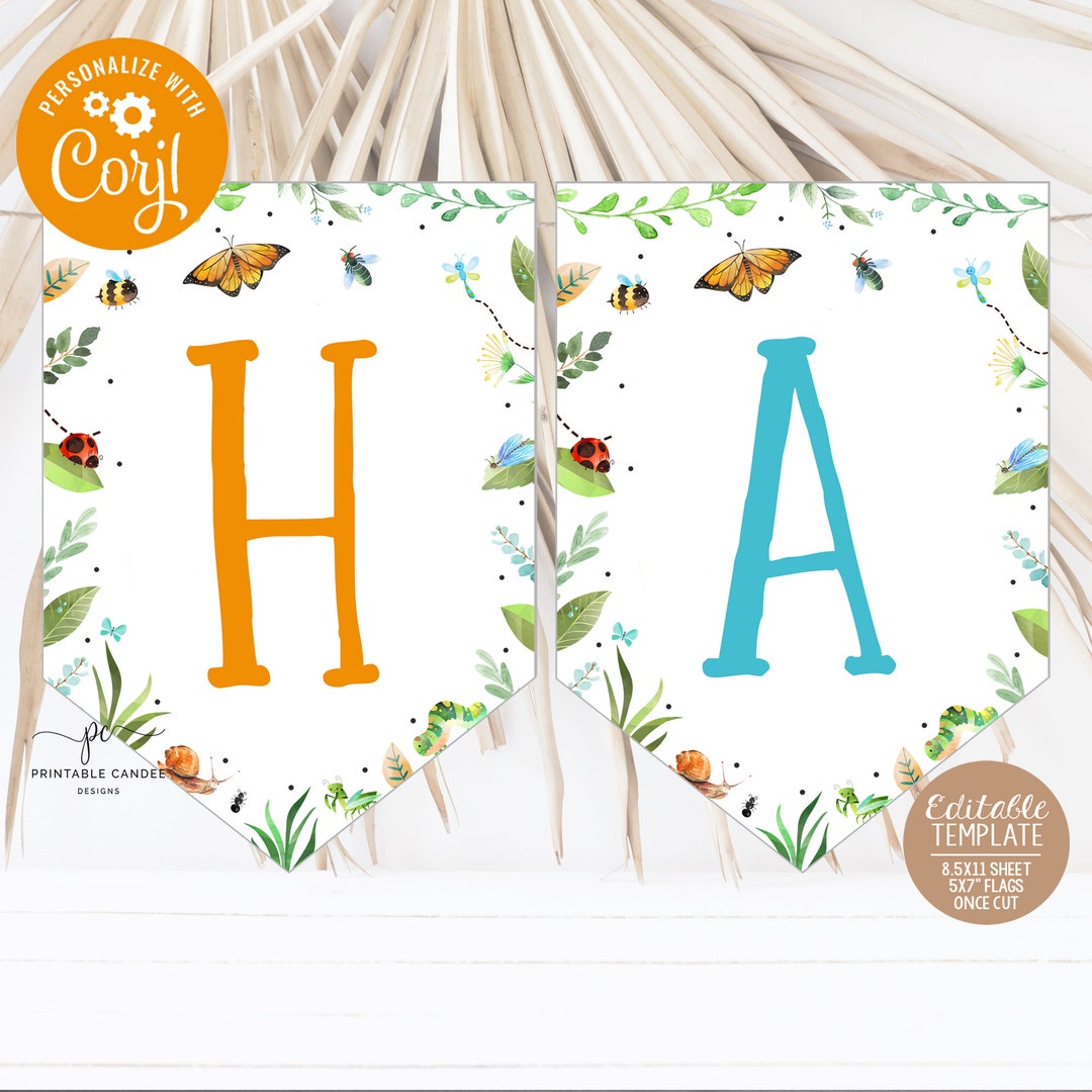 Bug Flag Banner Editable Party Flags Boy Bugs Insect Theme Decor Flags ...